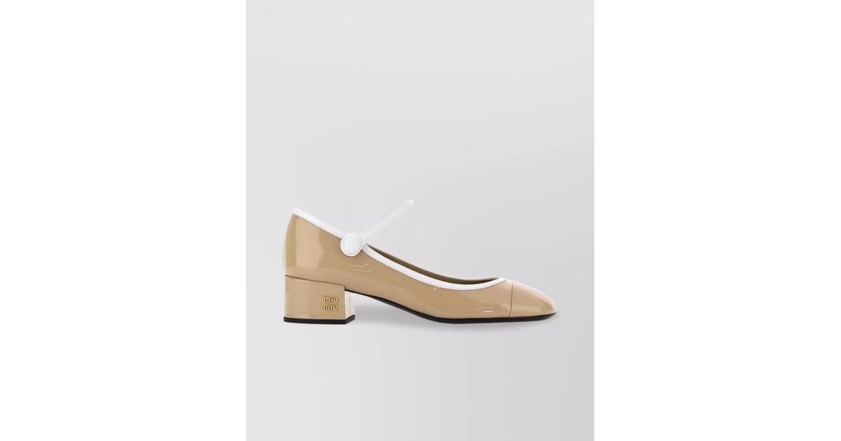 Miu Miu Leather Block Heel Pumps With Round Toe in White | Lyst UK