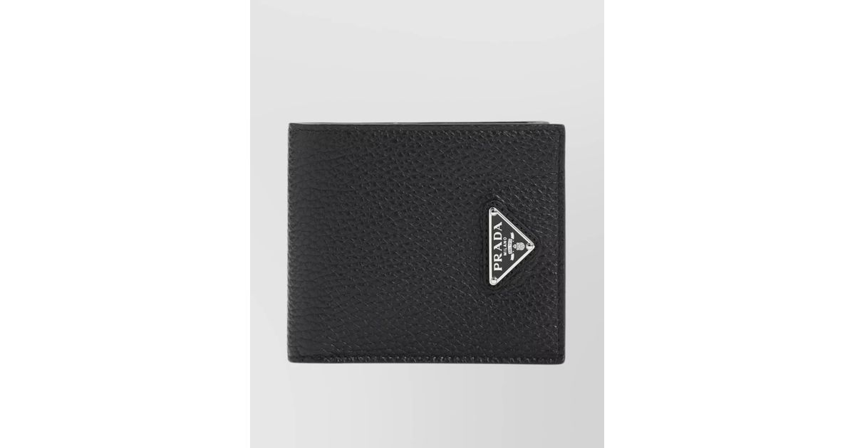Prada Triangle Logo Bi-Fold Grained Wallet in Black for Men | Lyst