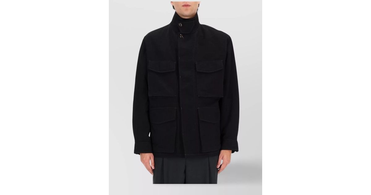 Lemaire High Collar Long Sleeve Jacket With Pockets in Black for Men ...