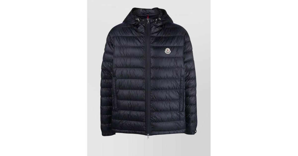 Moncler Logo Patch Puffer Jacket Hood in Blue for Men | Lyst