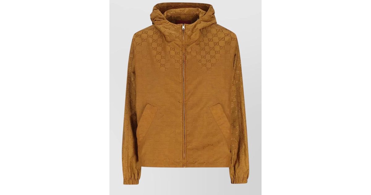 Gucci Hooded Gg Bomber Jacket Elastic Cuffs Pockets in Brown | Lyst UK