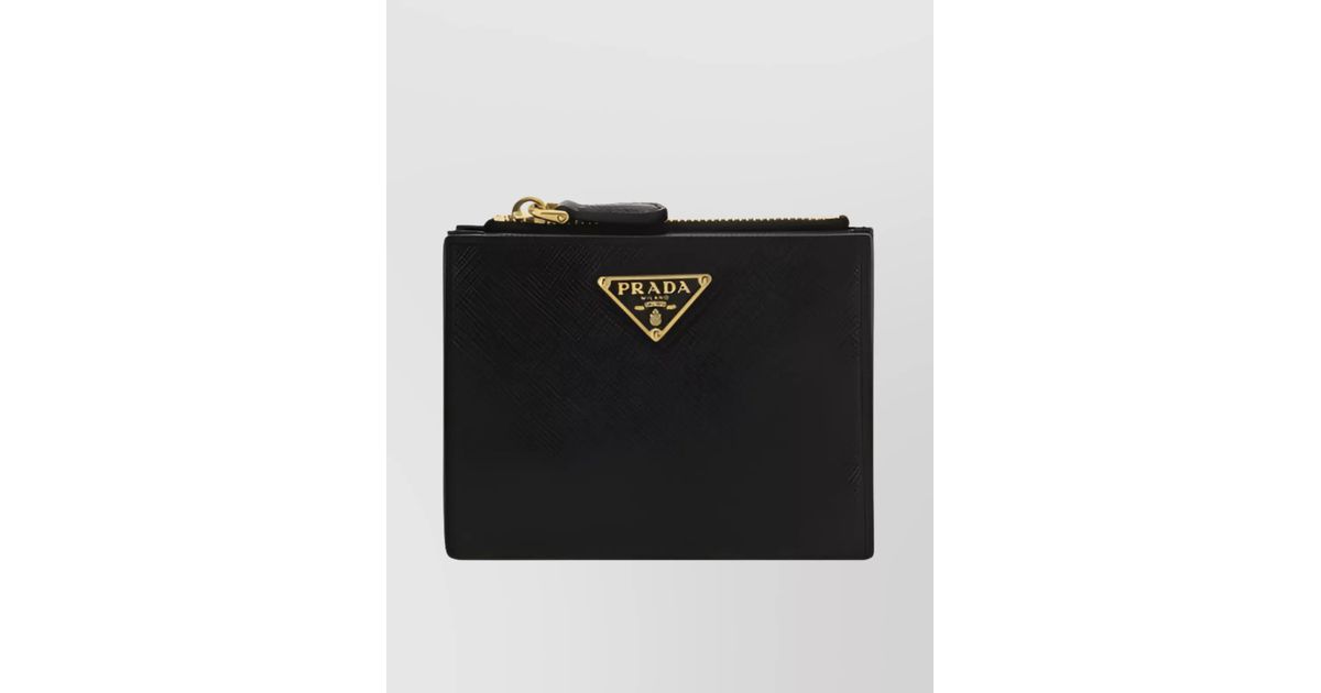 Prada Calfskin Textured Leather-Tone Hardware Purse in Black | Lyst