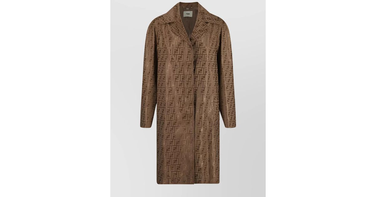Fendi Lapel Coat With Back Slit And Pockets in Brown | Lyst