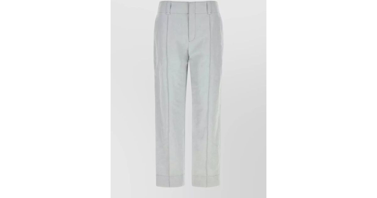 Chloé Linen Blend Tailored Pant Front Crease in Grey | Lyst UK
