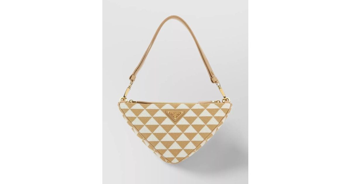 Prada Geometric Embroidered Fabric And Leather Double Shoulder Bag in ...
