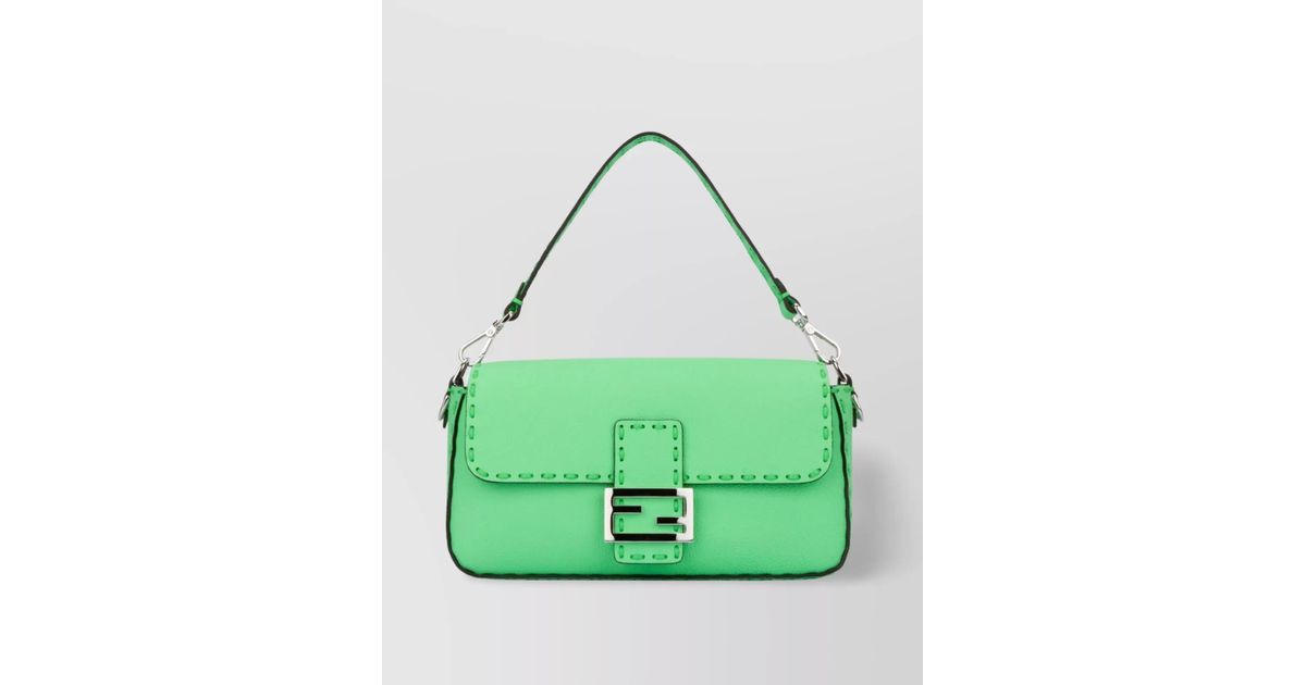 Fendi Rectangular Top Handle Metal Buckle Stitch Detailing in Green | Lyst