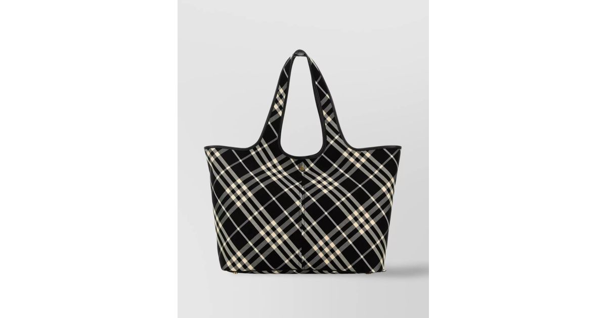 Burberry Medium Check Shopping Bag With Embroidered Canvas in Black | Lyst