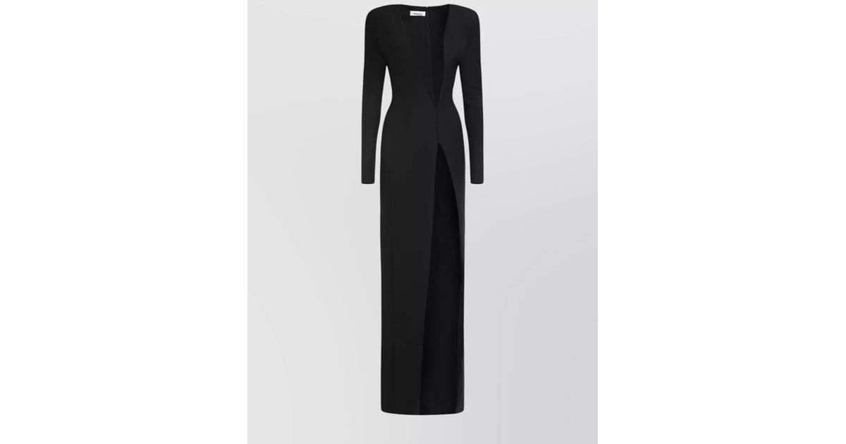 Monot Long Dress With Deep V-Neck And Slit in Black | Lyst UK