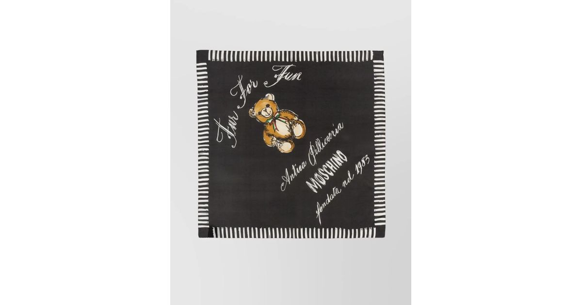 Moschino Teddy Bear Striped Border Scarf in Black | Lyst