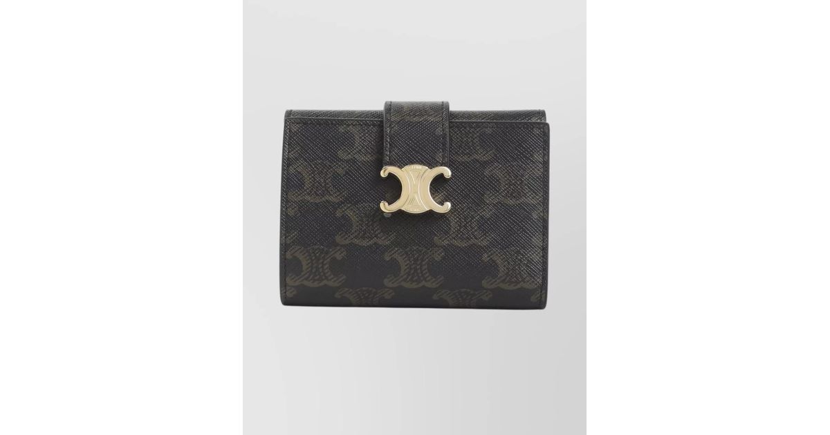 Celine Compact Textured Strap Wallet in Black | Lyst