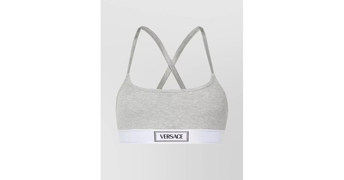 Versace '90S Logo Ribbed Bra in Gray | Lyst