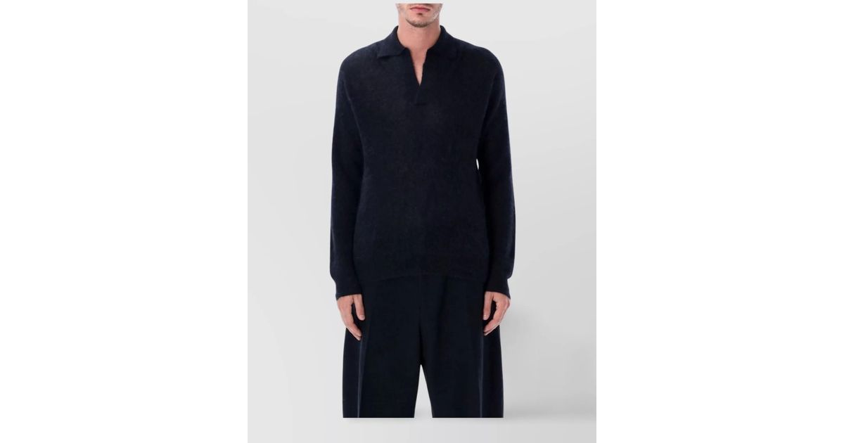 AURALEE Long Sleeve Polo Sweater With Ribbed Cuffs And Hem in Blue for ...