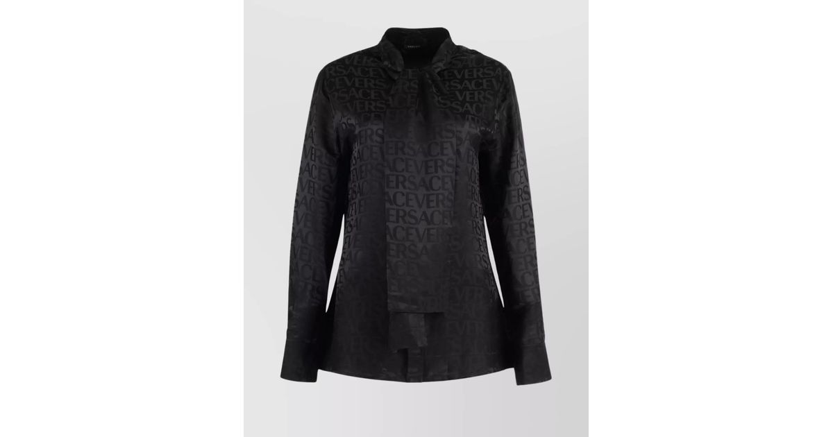 Versace Silk Logo-Print Satin Blouse in Black | Lyst UK
