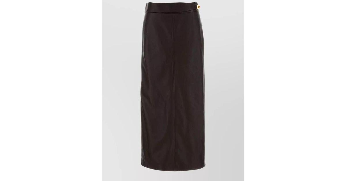 Ferragamo High-Waisted Midi Skirt Back Slit in Black | Lyst UK