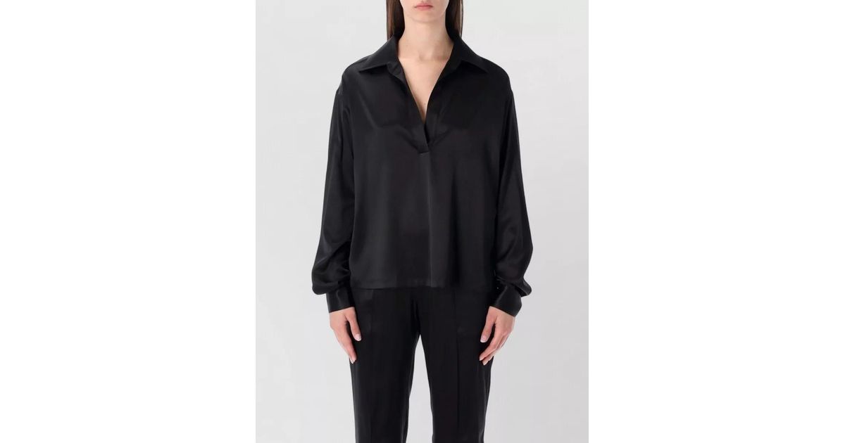 Tom Ford Silk Satin Long Sleeve Polo Shirt in Blue | Lyst UK