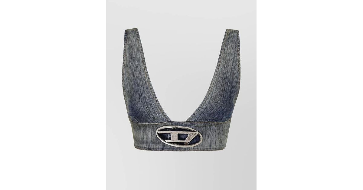 DIESEL Curved V-Neck Comfort Denim Cut-Outs in Gray | Lyst