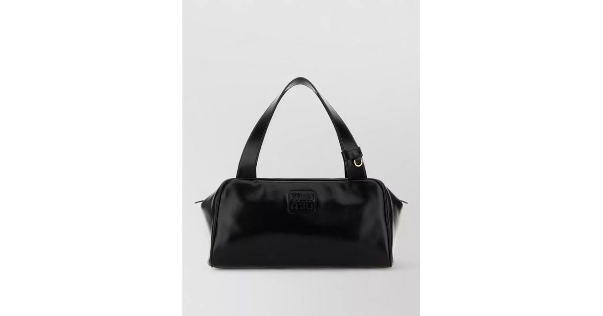 Miu Miu Rectangular Leather Shoulder Bag With Double Handles in Black ...