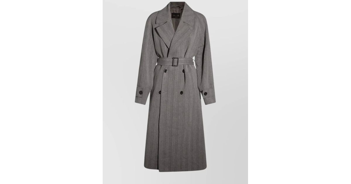 Loro Piana Waist Belted Long Length Lapels in Gray | Lyst