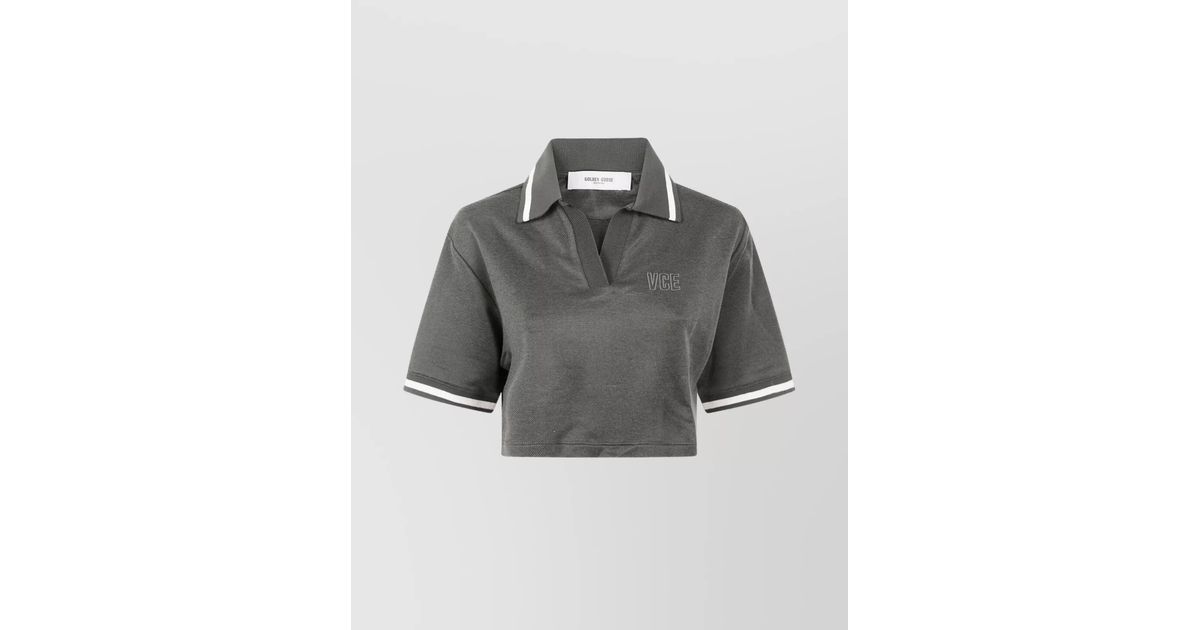 Golden Goose Cropped Polo Shirt in Grey | Lyst UK