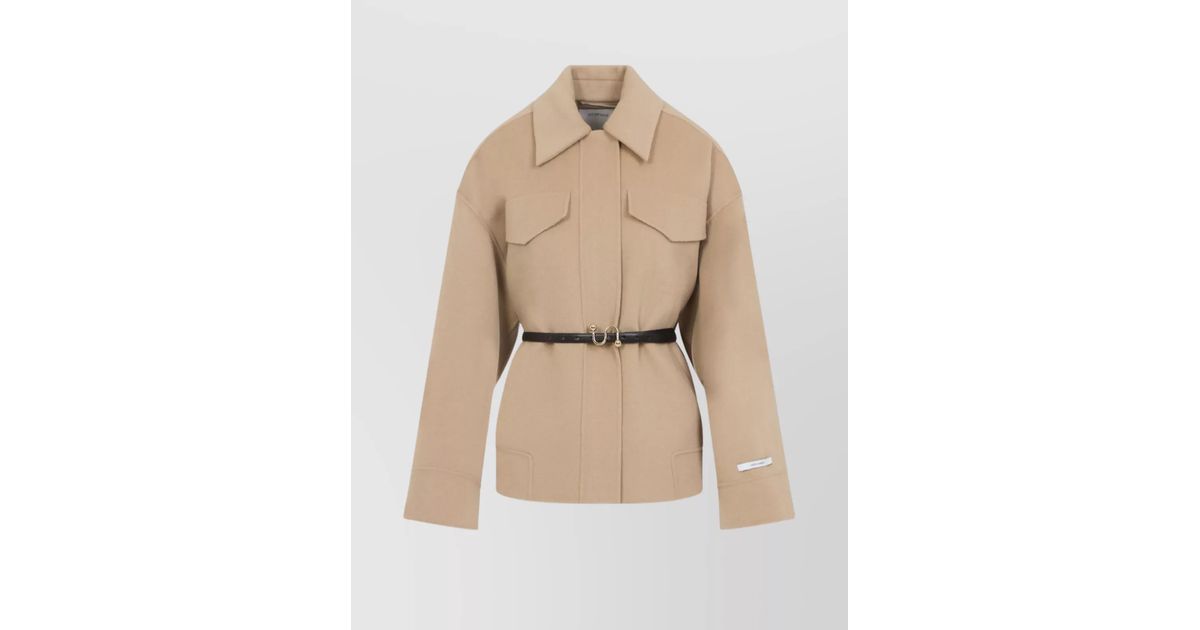 Sportmax Wool Jacket Belt Flap Pockets in Natural | Lyst UK