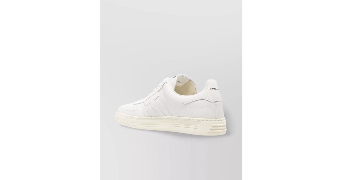 Tom Ford Round Toe Leather Sneaker With Perforated Detailing in Natural ...