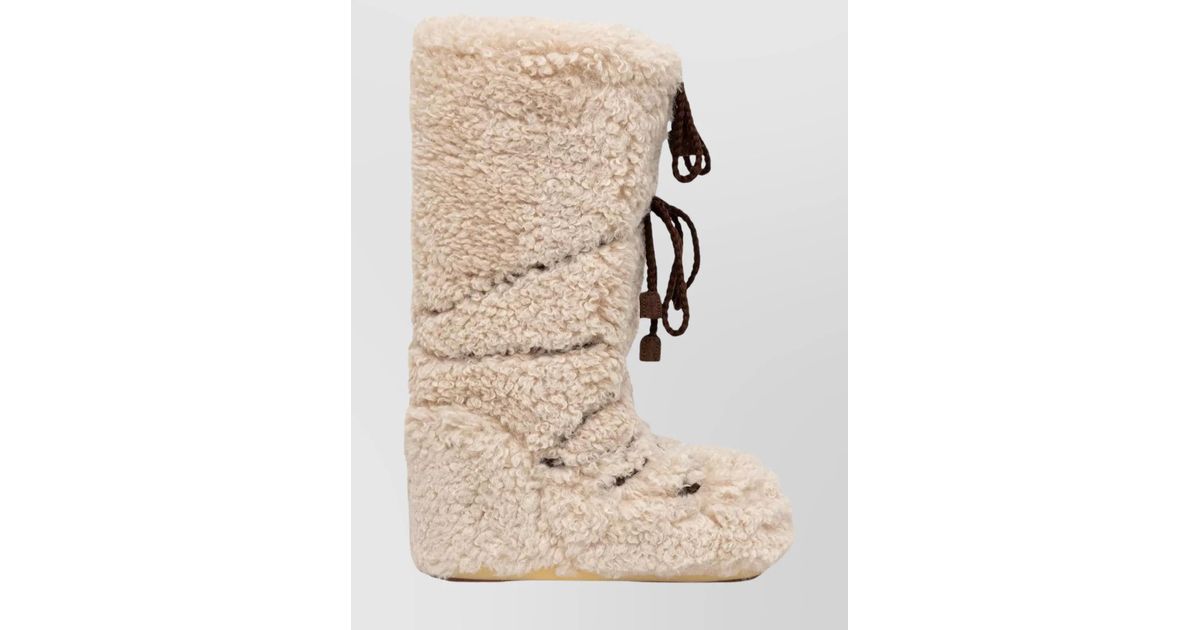 Moon Boot Logo Embellished Mid-Calf Flat Sole Boots in Natural | Lyst UK