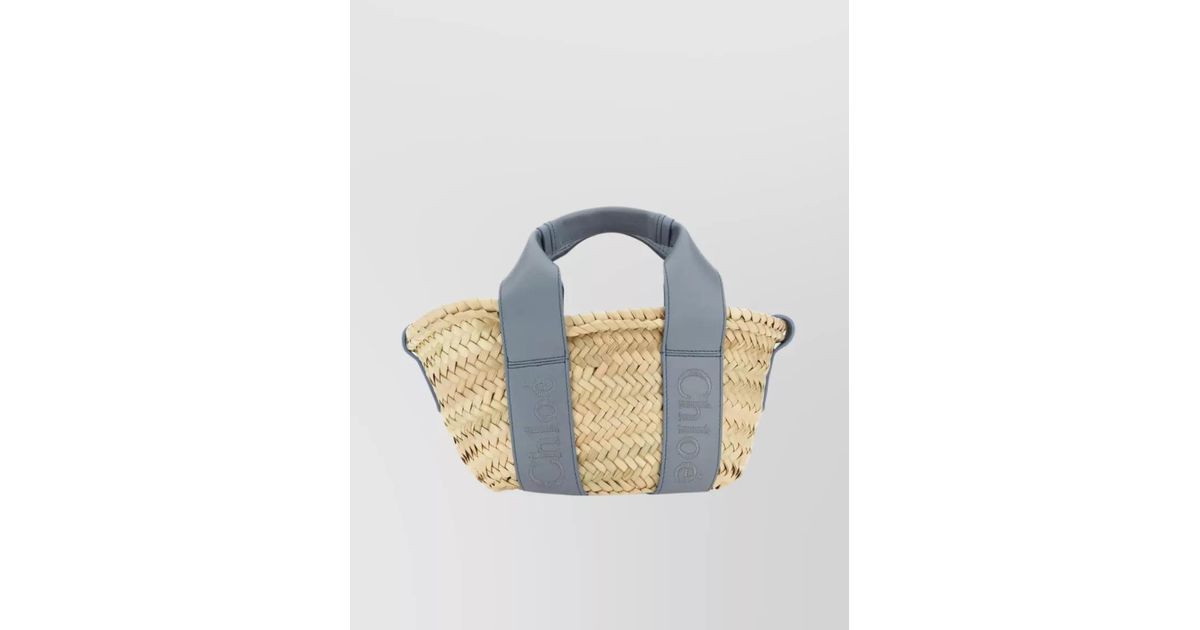 Chloé Woven Raffia Tote With Leather Trim in Blue | Lyst