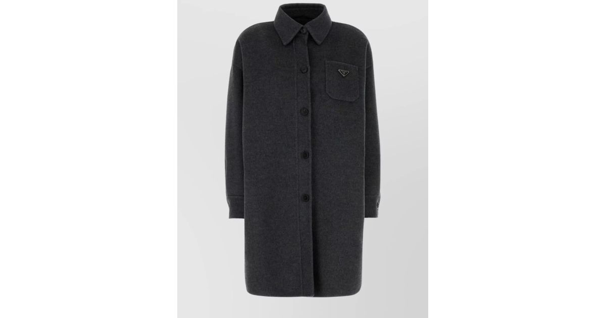 Prada Coat Wool Blend Chest Pocket in Black | Lyst