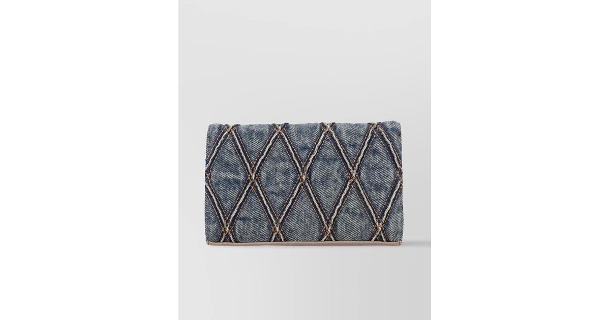 DIESEL Quilted Chain Strap Wallet in Gray | Lyst