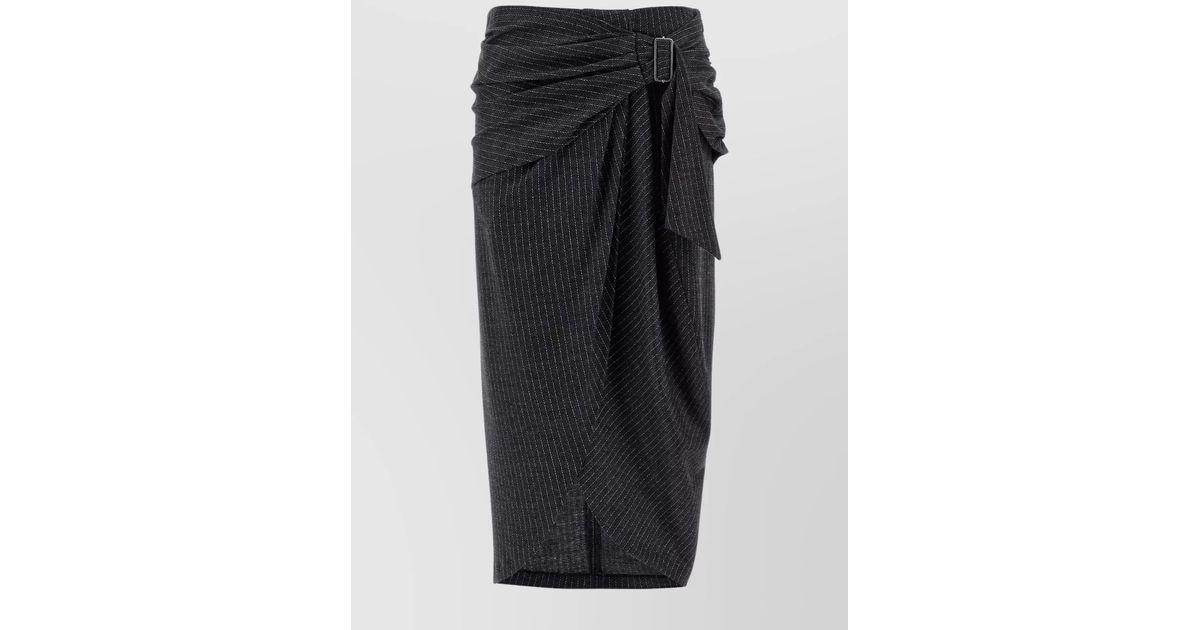 Isabel Marant Midi Skirt With Draped Design And Pinstripes in Black | Lyst