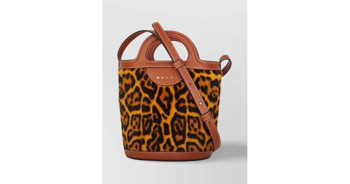 Marni Shearling Bucket Bag Leopard Print in Brown | Lyst UK