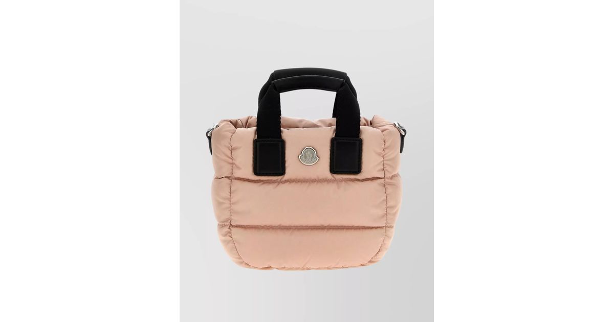 Moncler Quilted Top Handles Adjustable Strap Handbag in Black | Lyst