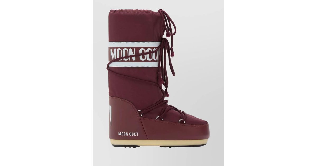 Moon Boot Logo High-Top Nylon Round Toe Boots in Red | Lyst UK