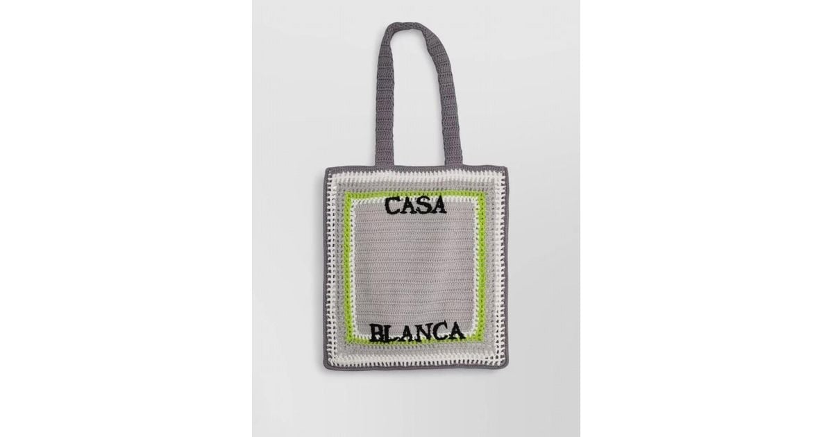 CASABLANCA Tote Bag Logo Crochet Contrast Trim in Grey | Lyst UK