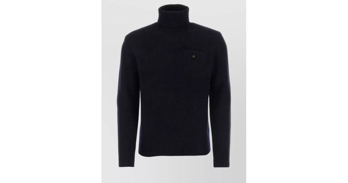 Polo Ralph Lauren Wool Blend Turtleneck With Ribbed Trim And Buttoned ...