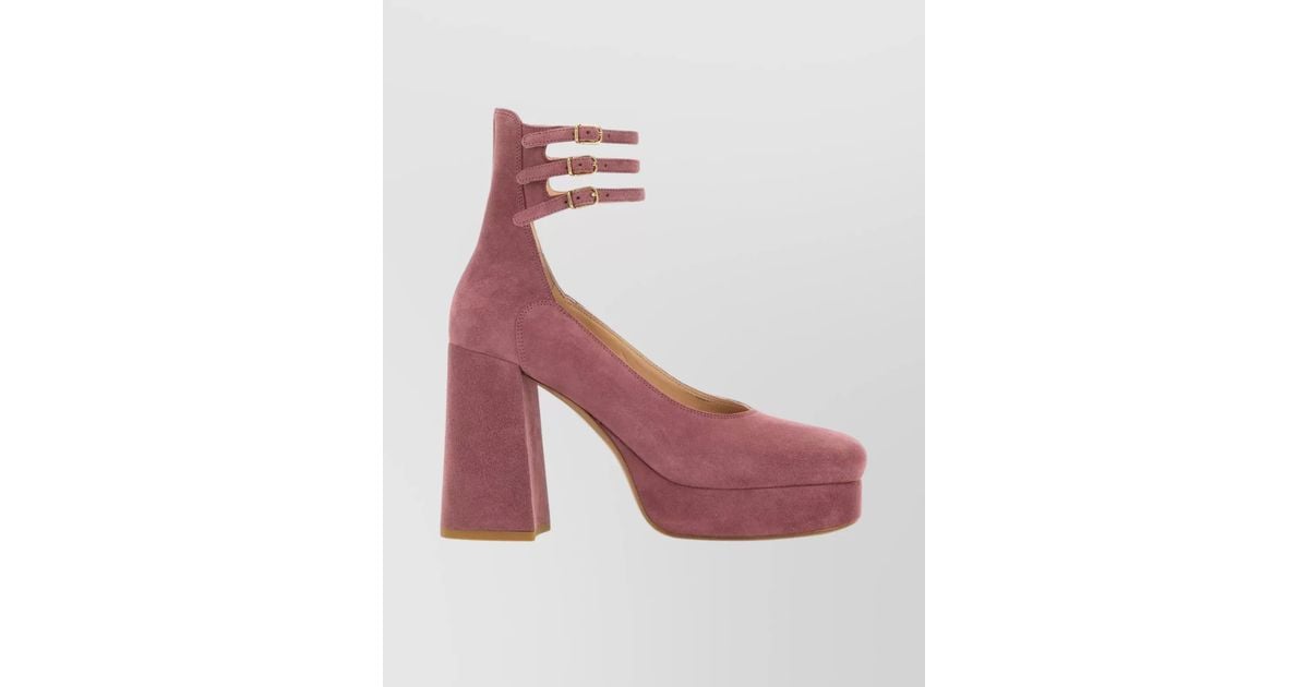 Chloé Suede Loti Block Heel Platform Pumps in Pink | Lyst UK