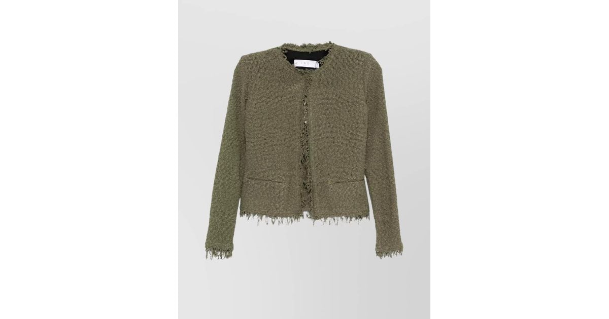 IRO Cotton Jacket With Frayed Edges And Tweed Texture in Green | Lyst UK