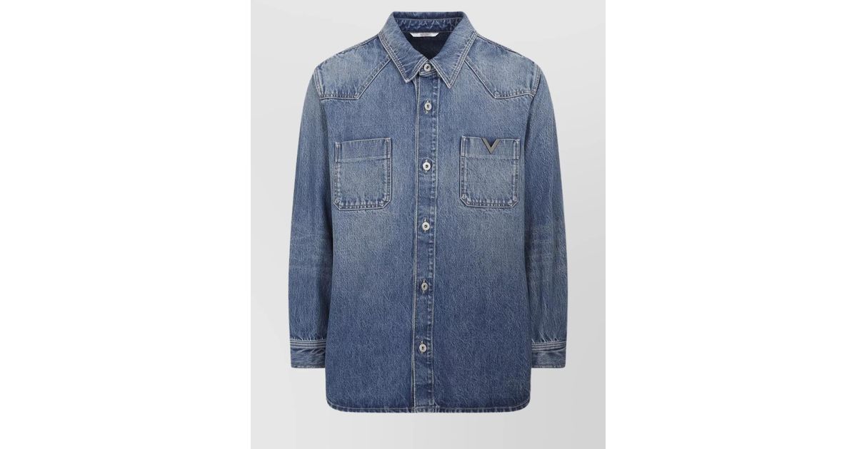 Valentino Denim Shirt Back Yoke Breast Patch in Blue for Men | Lyst