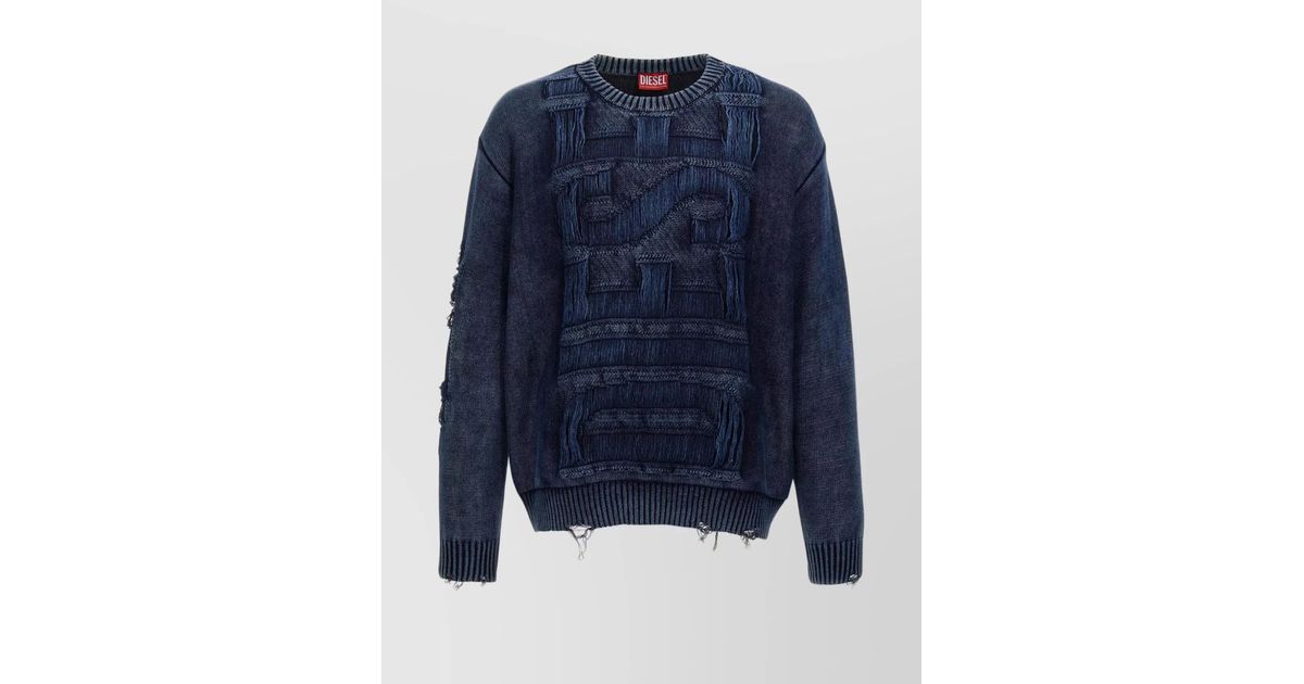 DIESEL Crew Neck Distressed Sweater With Textured Pattern in Blue for ...