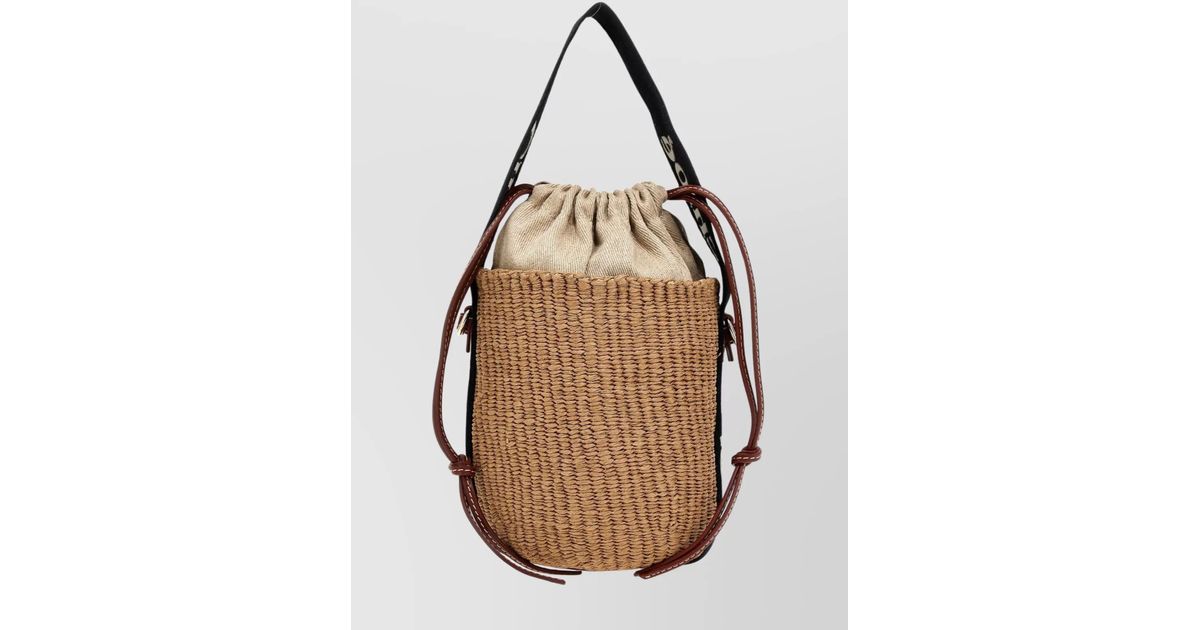Chloé Small Woven Bucket Bag With Leather Trim in Natural | Lyst