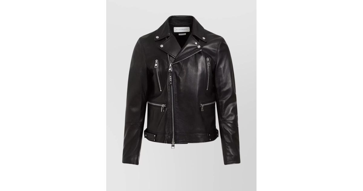 McQueen Leather Biker Jacket With Adjustable Straps in Black for Men | Lyst