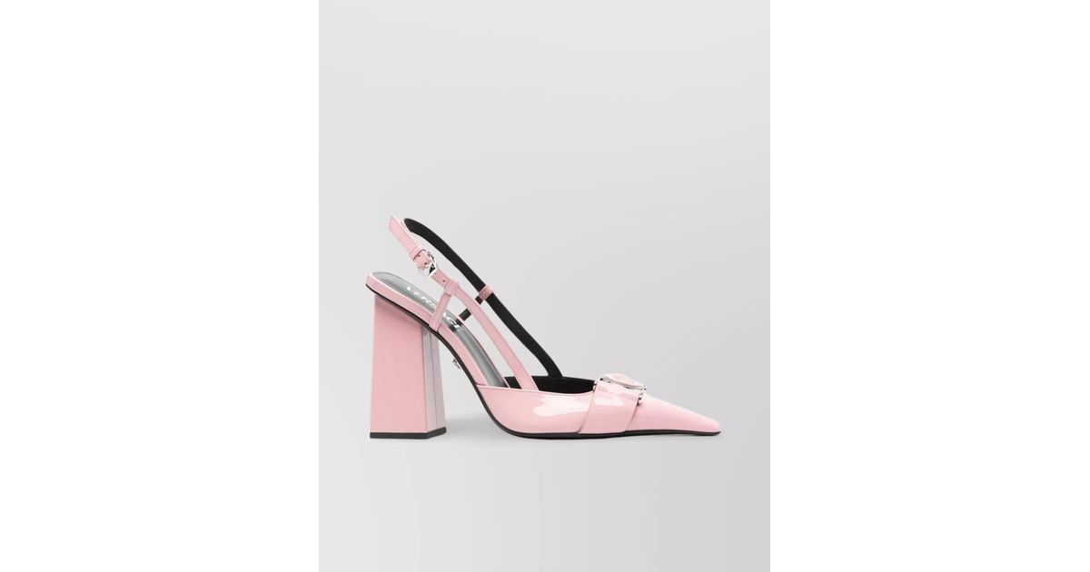 Versace Block Heel Square Toe Pumps in Pink | Lyst