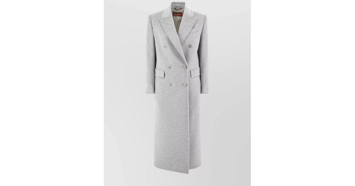 Max Mara Long Double-Breasted Wool Coat Front in Gray | Lyst