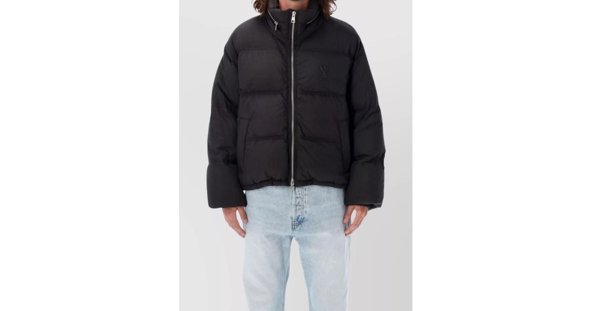 Ami Paris High Collar Puffer Jacket With Side Pockets in Black for Men ...