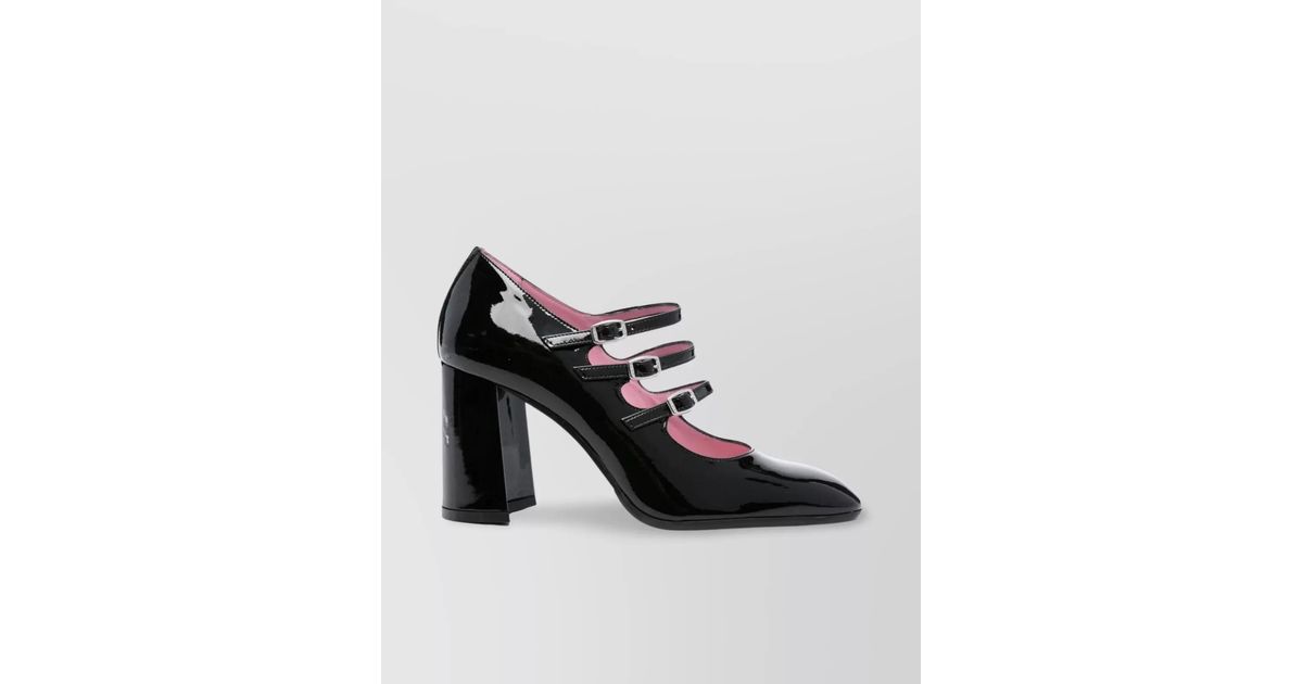 CAREL PARIS Triple Buckle Strap Block Heel Pumps in Black | Lyst UK