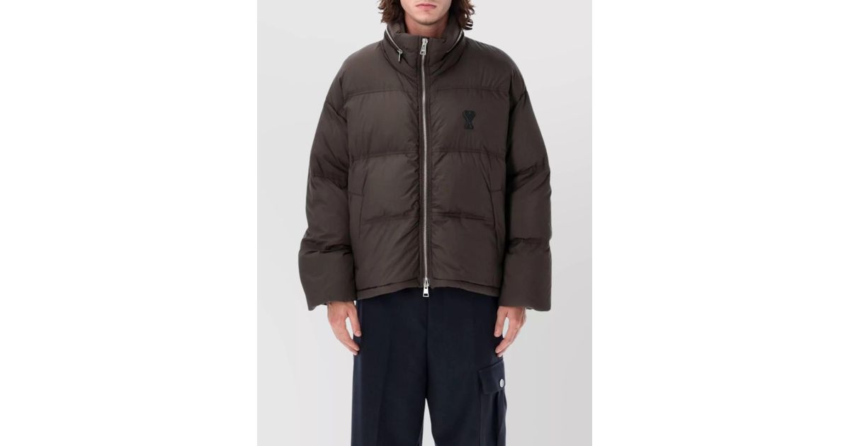 Ami Paris Adjustable Waist Cord Puffer Jacket in Black for Men | Lyst