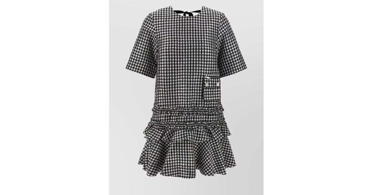Ganni Mini Dress With Crinkled Check Pattern in Grey | Lyst UK