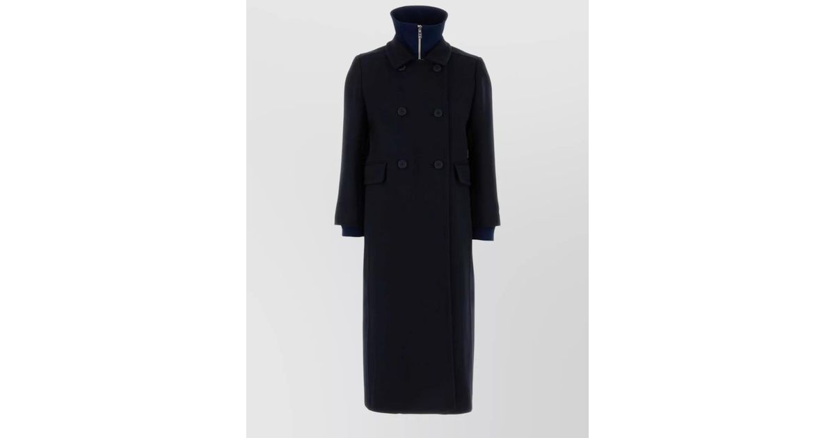 Prada Wool Coat With Long Length And High Collar in Blue | Lyst UK