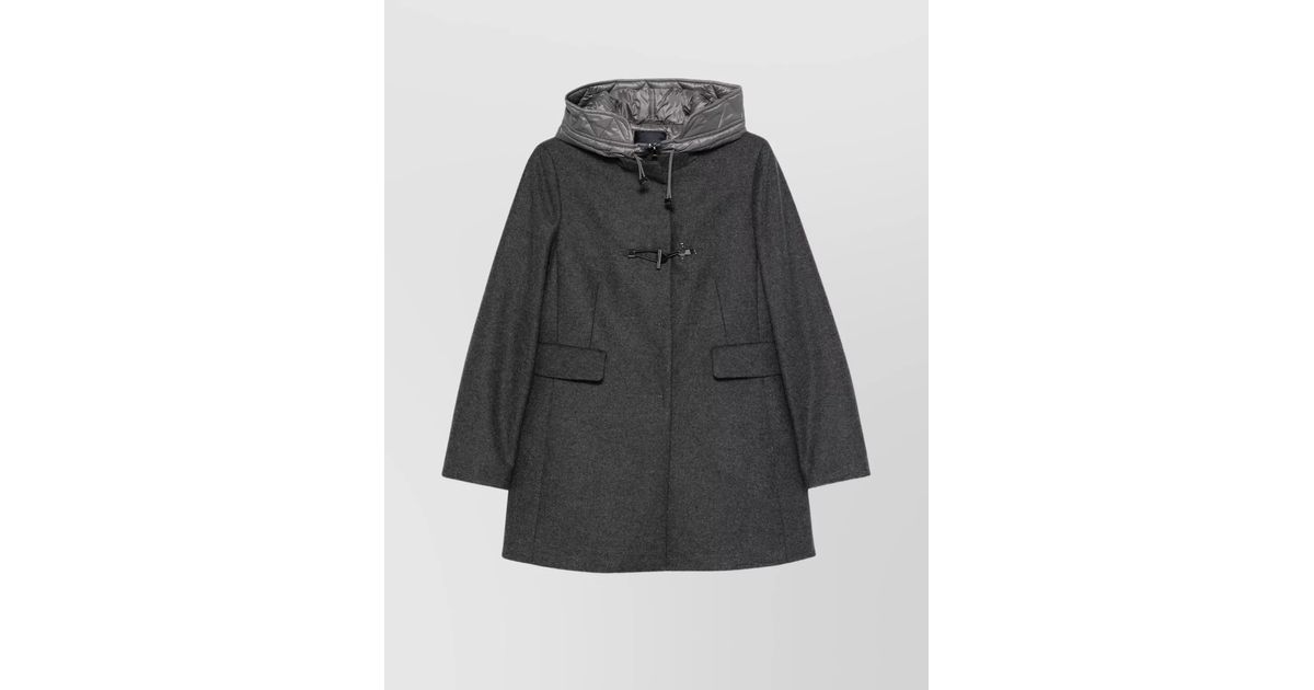 Fay Quilted Hooded Coat Flap Pockets in Grey | Lyst UK