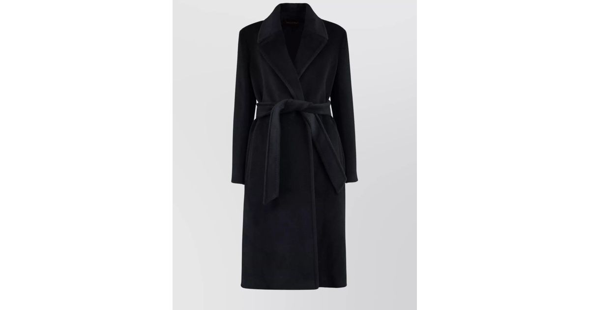 Max Mara Virgin Wool Coat With Coordinated Waist Belt in Black | Lyst